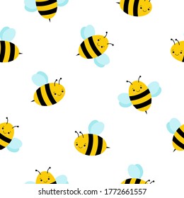 Cute Kawaii Buzz Bee Seamless Pattern Stock Vector (Royalty Free ...