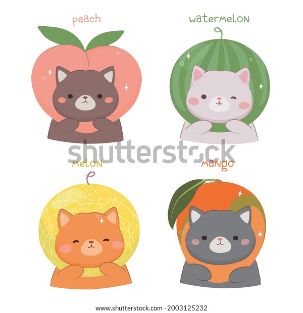 Cute Kawaii Cat Costume Fruit Cartoon Stock Vector (Royalty Free ...