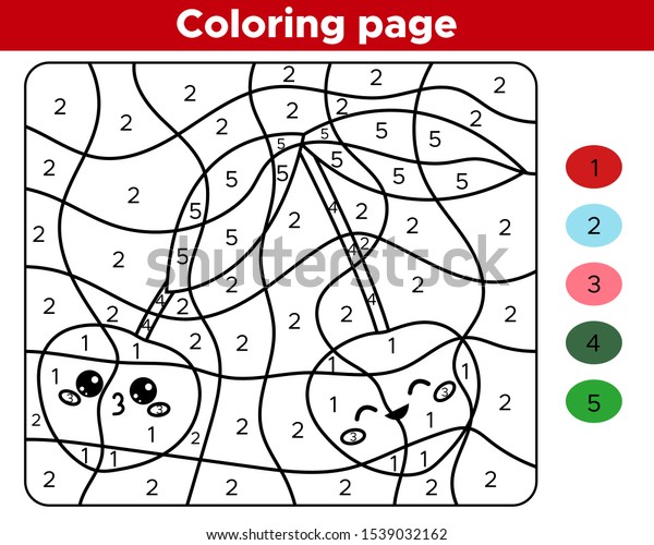 Cute Kawaii Cherry Number Coloring Page Stock Vector (Royalty Free ...