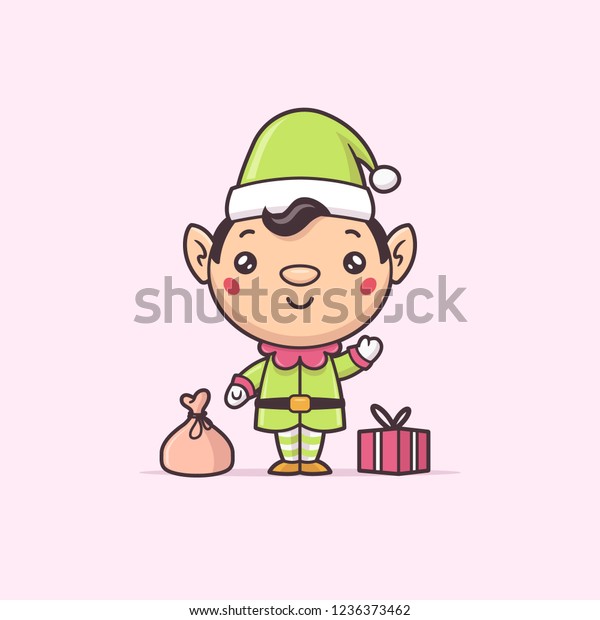 Cute Kawaii Christmas Elf Vector Cartoon Stock Vector (Royalty Free ...