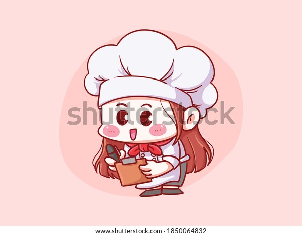Cute Kawaii Female Chef Write Order Stock Vector (Royalty Free) 1850064832