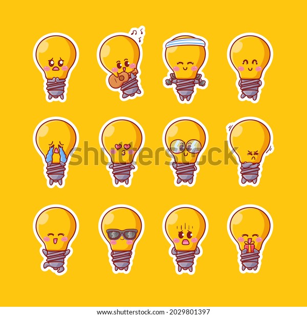 Cute Kawaii Light Bulb Character Sticker Stock Vector (Royalty Free ...