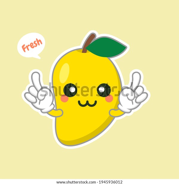 Cute Kawaii Mango Fruit Character Vector: เวกเตอร์สต็อก (ปลอดค่า ...