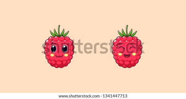 Cute Kawaii Raspberry Cartoon Ripe Fruit Stock Vector (Royalty Free ...