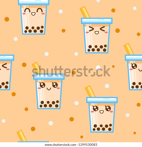 Cute Kawaii Seamless Pattern Boba Bubble Stock Vector (Royalty Free ...