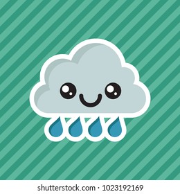 Cute Kawaii Smiling Raining Cloud Cartoon Stock Vector (Royalty Free ...