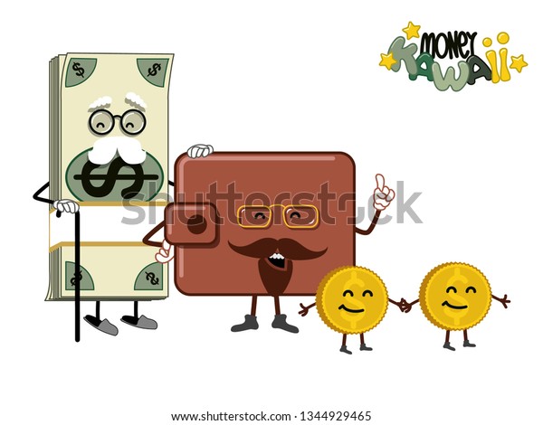 Cute Kawaii Vector Illustration Money Characters: เวกเตอร์สต็อก (ปลอด ...