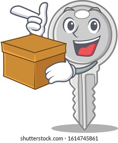Cute Key Cartoon Character Having Box Stock Vector (Royalty Free ...