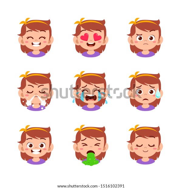 süßes Kind Gesichtsausdruck Emoji Emoticon Set: Stock-Vektorgrafik ...