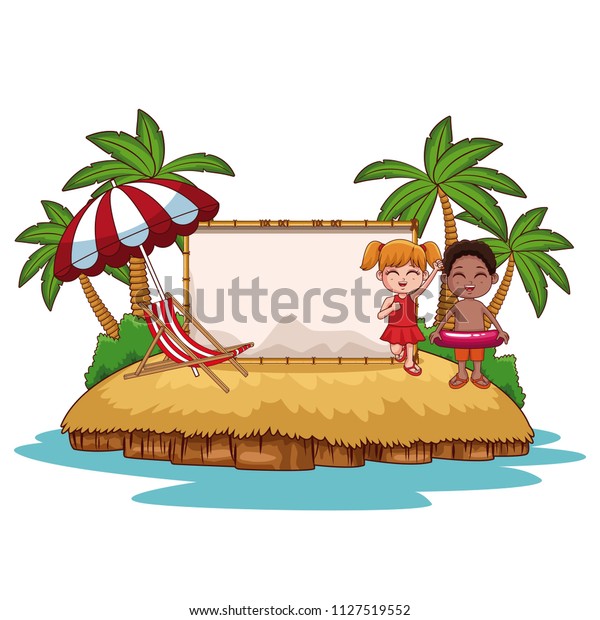 Cute Kids Beach Stock Vector (Royalty Free) 1127519552 | Shutterstock