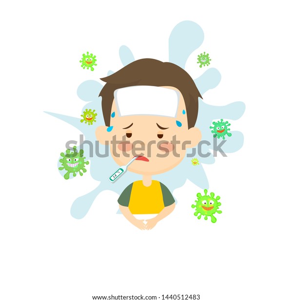 Cute Kids Having Cold Flu Symptoms Stock Vector (Royalty Free ...