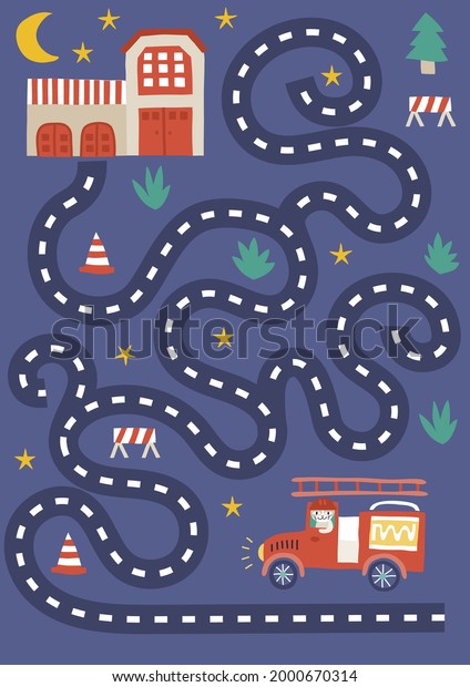 Cute Kids Labyrinth Firestation Fireman Maze Stock Vector (Royalty Free ...
