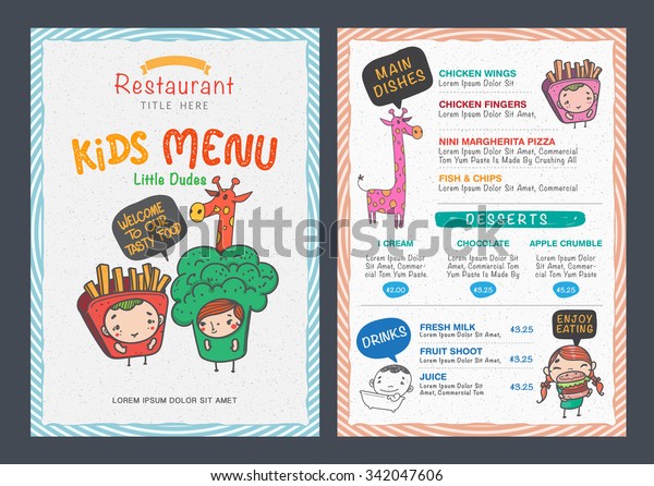 Cute Kids Menu Vector Template Stock Vector (Royalty Free) 342047606