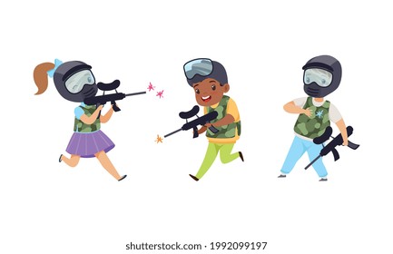Cute Kids Playing Paintball Set Boys Stock Vector (Royalty Free) 1992099197