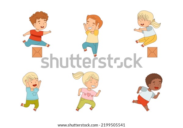 Cute Kids Running Rushing Full Speed Stock Vector (Royalty Free ...