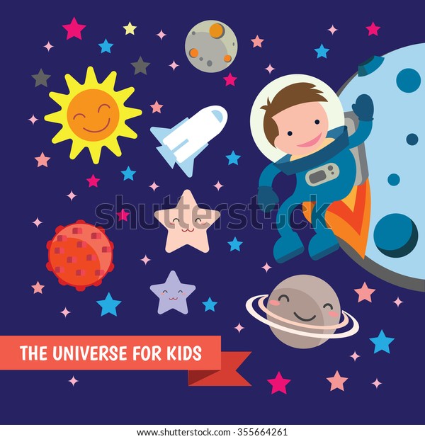 Cute Kids Space Vector Illustration Design Set