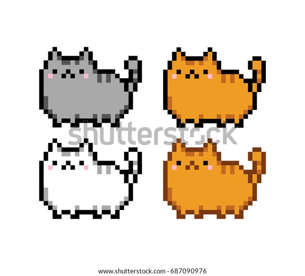 Cute Kitten Domestic Pet Pixel Art Stock Vector (Royalty Free) 687090976