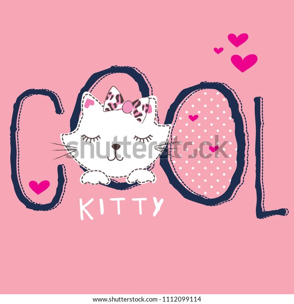 cute kitty cartoon vector illustration, cool cat, T-shirt graphics design
