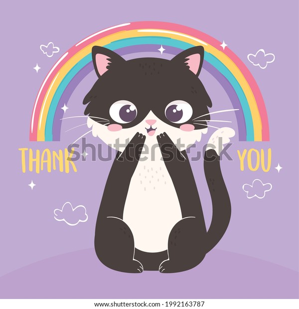 Cute Kitty Rainbow Thank You Text Stock Vector (Royalty Free ...