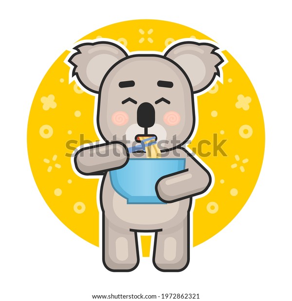 Cute Koala Bear Eats Ramen Noodles Stock Vector (Royalty Free ...