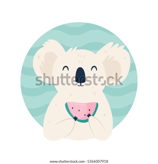 Cute Koala Character Eating Watermelon Cartoon Stock Vector (Royalty ...
