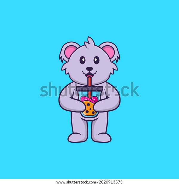 Cute Koala Drinking Boba Milk Tea Stock Vector (Royalty Free ...