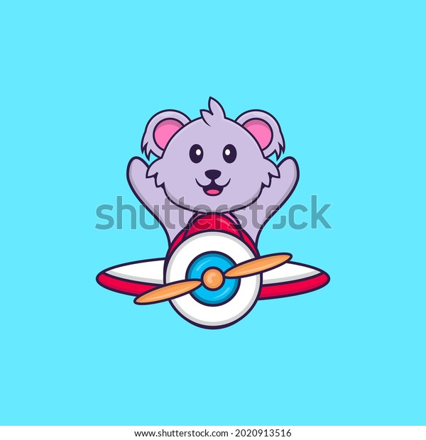 Cute Koala Flying On Plane Animal Stock Vector (Royalty Free ...