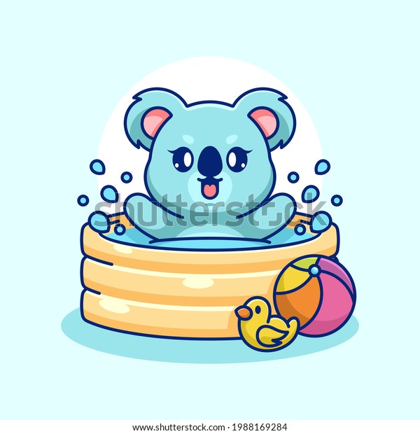 Cute Koala Playing Inflatable Pool Stock Vector (Royalty Free ...