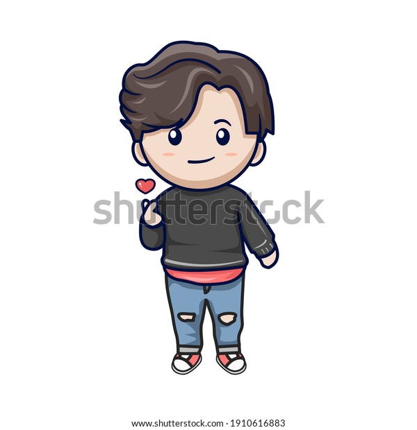Cute Korean Boy Cartoon Vector Stock Vector (Royalty Free) 1910616883