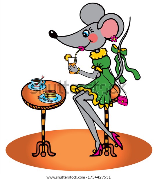 Cute Lady Mouse Drinking Juice Coffee Stock Vector (Royalty Free ...