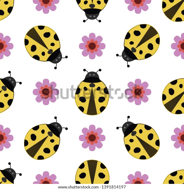 Cute Ladybird Seamless Pattern Yellow Ladybirds Stock Vector (Royalty ...