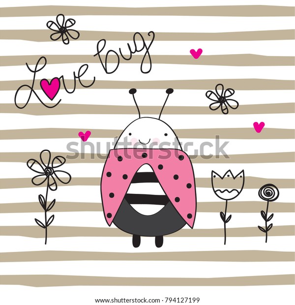 Cute Ladybug Flowers Vector Illustration Stock Vector (Royalty Free ...