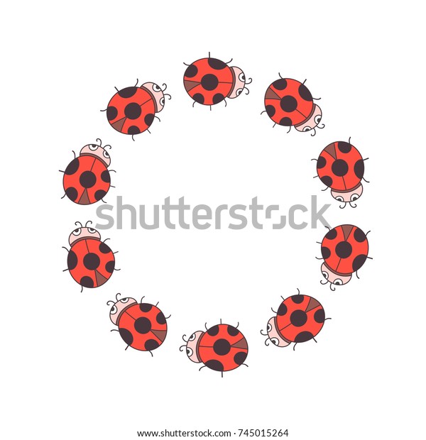 Cute Ladybug Round Frame Vector Isolated Stock Vector (Royalty Free ...