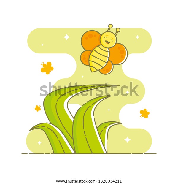 Cute Laughing Butterfly Flying Above Green Stock Vector (Royalty Free ...