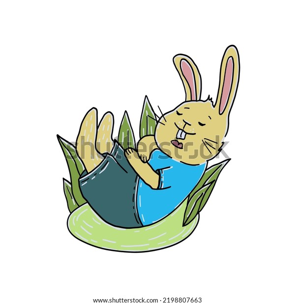 Cute Laughing Rabbit On Green Lawn Stock Vector (Royalty Free ...