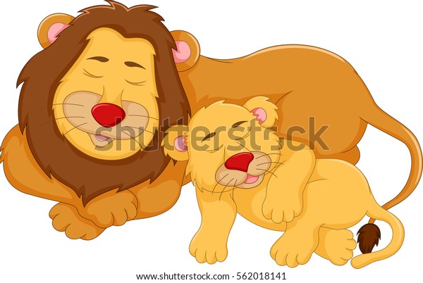 Cute Lion Cartoon Sleeping Her Baby Stock Vector (Royalty Free ...