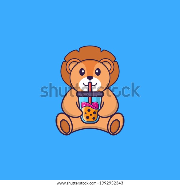 Cute Lion Drinking Boba Milk Tea Stock Vector (Royalty Free) 1992952343 ...