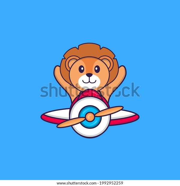 Cute Lion Flying On Plane Animal Stock Vector (Royalty Free) 1992952259 ...