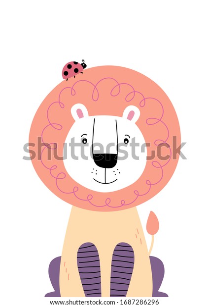 Cute Lion Ladybug On Head Poster Stock Vector (Royalty Free) 1687286296 ...