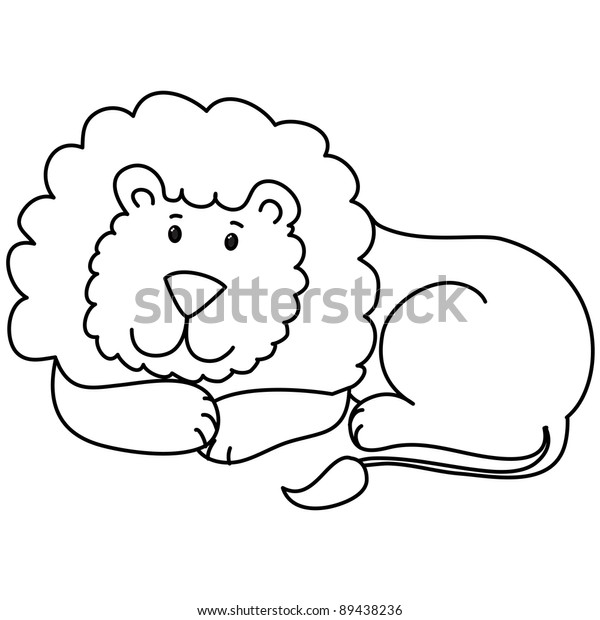 Cute Lion Lie Down Cartoon Line Stock Vector (Royalty Free) 89438236