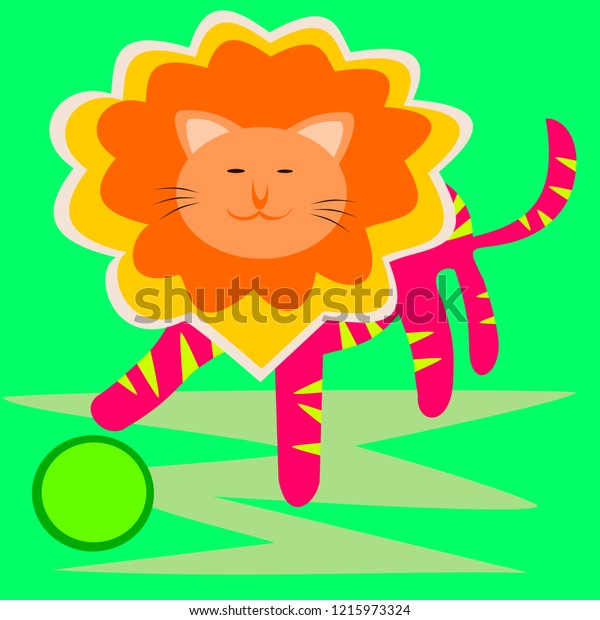 Cute Lion Smiling Happy Playing Ball Stock Vector (Royalty Free ...