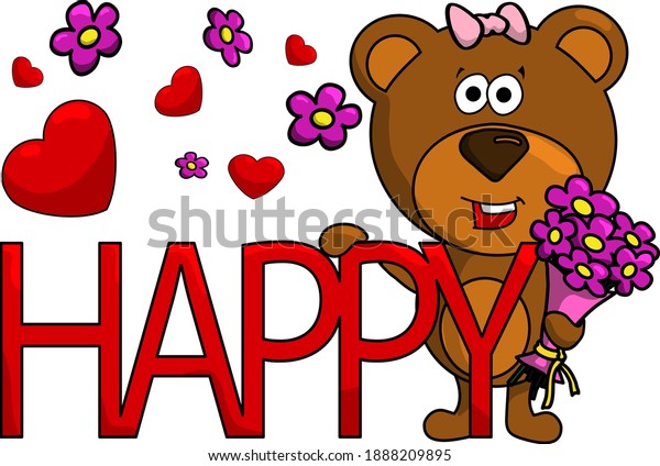 Cute Little Bear Happy Stock Vector (Royalty Free) 1888209895 ...