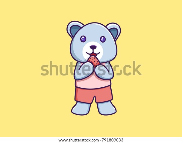 Cute Little Blue Bear Eating Watermelon Stock Vector (Royalty Free ...