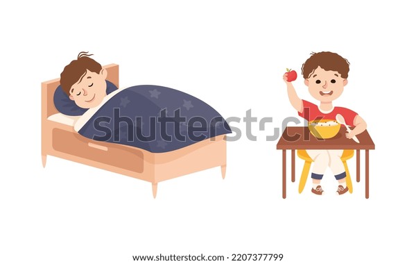 Cute Little Boy Daily Routine Kid Stock Vector (Royalty Free ...