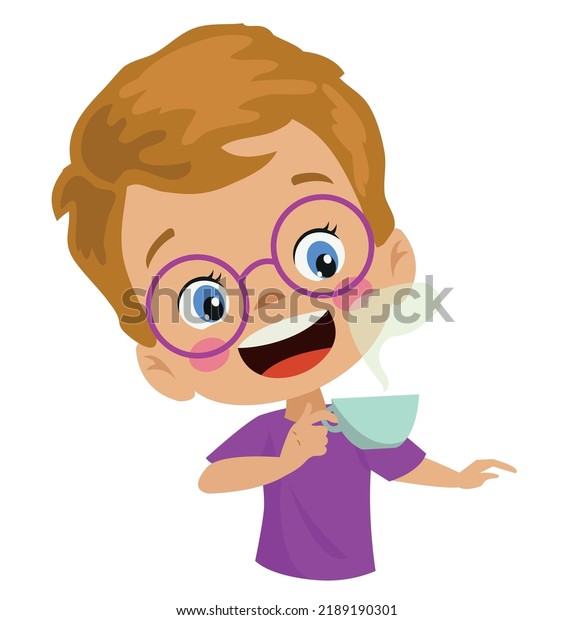 Cute Little Boy Drinking Coffee Stock Vector (Royalty Free) 2189190301 ...