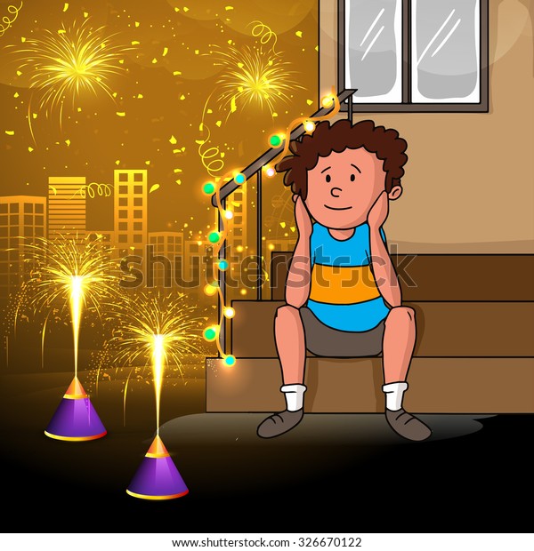 Cute Little Boy Enjoying Firecrackers On Stock Vector (Royalty Free ...