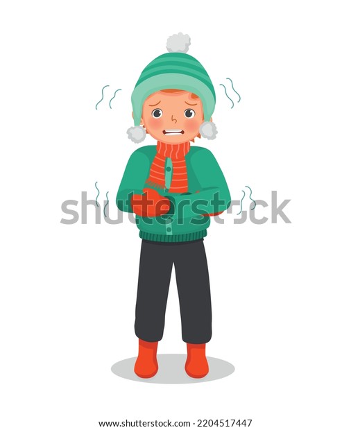 Cute Little Boy Feeling Cold Trembling Stock Vector (Royalty Free ...
