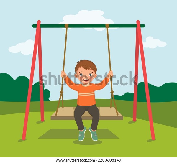 Cute Little Boy Swinging Having Fun Stock Vector (Royalty Free ...