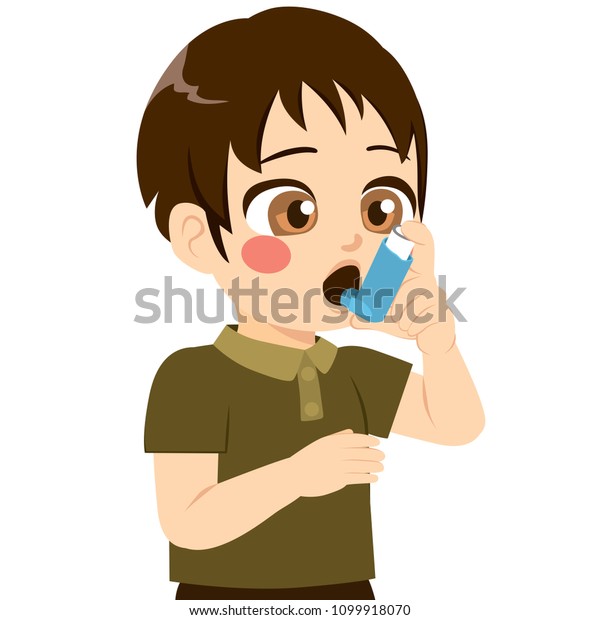 Cute Little Boy Using Inhaler Respiratory Stock Vector (Royalty Free ...