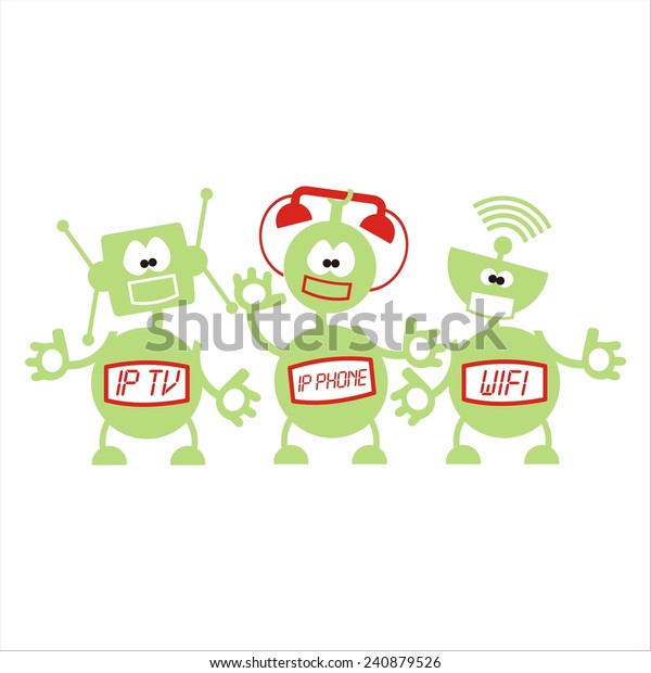 Cute Little Cartoon Robots Set Isolated Stock Vector (Royalty Free ...